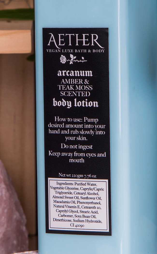 Aether Vegan Bath & Body | Arcanum Amber & Teak Moss Scented Body Lotion