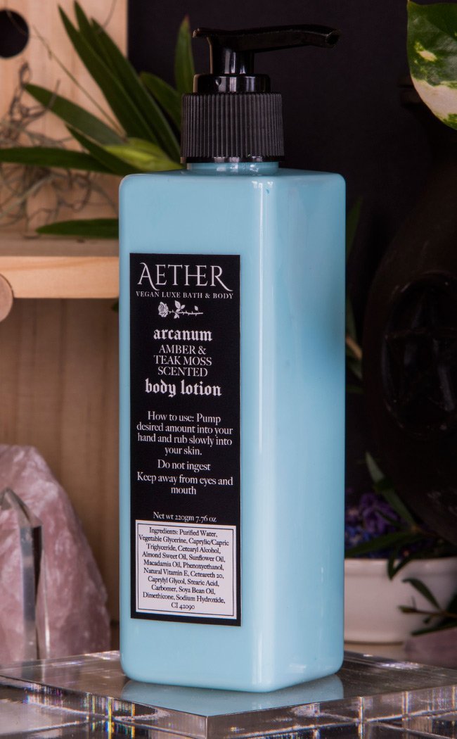 Aether Vegan Bath & Body | Arcanum Amber & Teak Moss Scented Body Lotion