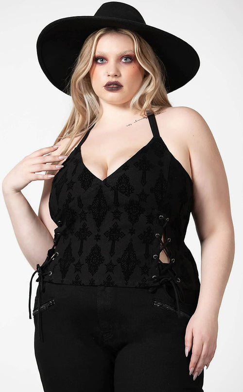 Killstar Aria Flocked Halter Top | Shop Plus Size Clothing Australia