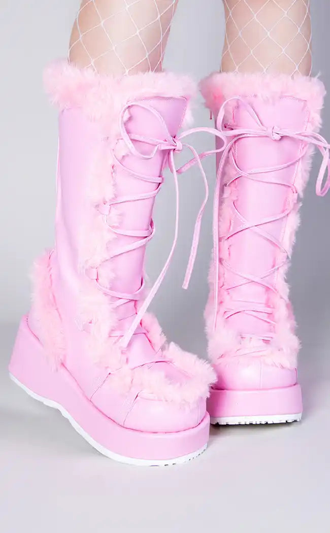 CUBBY-311 Pastel Pink Vegan Suede Boots | Demonia Footwear Australia