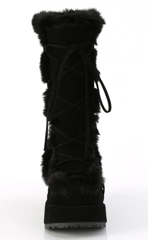 CUBBY-311 Black Vegan Suede Boots | Demonia Australia | Goth Footwear