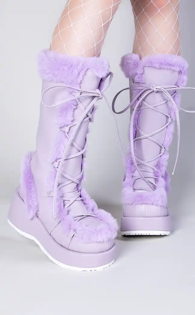 CUBBY-311 Lavender Vegan Suede Boots | Demonia Goth Footwear Australia