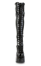 Demonia CAMEL-300 Black Patent Thigh High Boots | Goth Shoes Australia