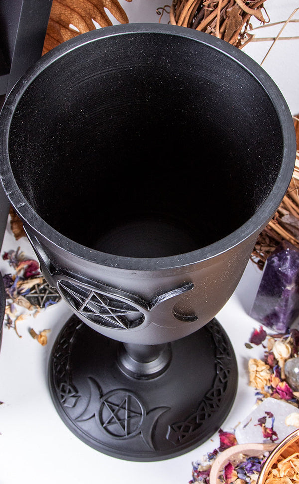 Cast Iron Ceremonial Chalice | Triple Moon | Occult Wicca Supplies
