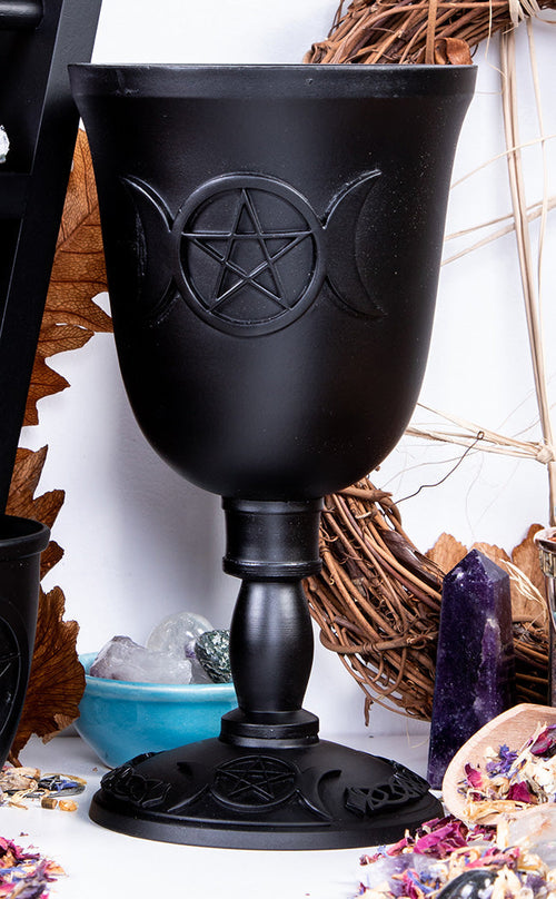 Cast Iron Ceremonial Chalice | Triple Moon | Occult Wicca Supplies