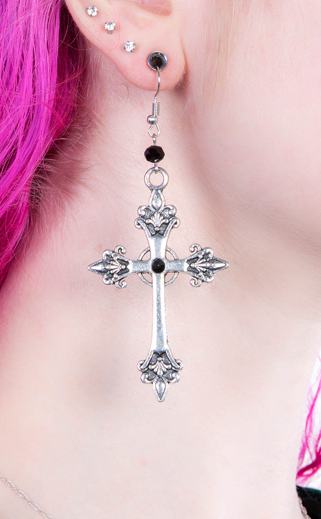 Cursed Crusade Cross Earrings | Formal Gothic Jewellery Australia