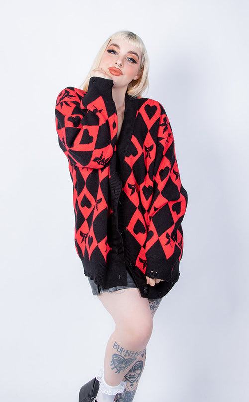 Harlequin Checkered Cardigan | Punk Rave | Gothic Witchy Clothing