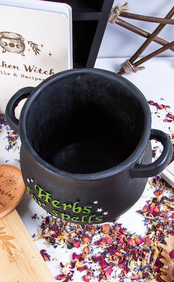 Large Herbs For Spells Cauldron Plant Pot | Gothic Homewares & Gifts