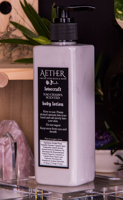 Aether Vegan Bath & Body | Lovecraft Nag Champa Scented Black Body Lotion