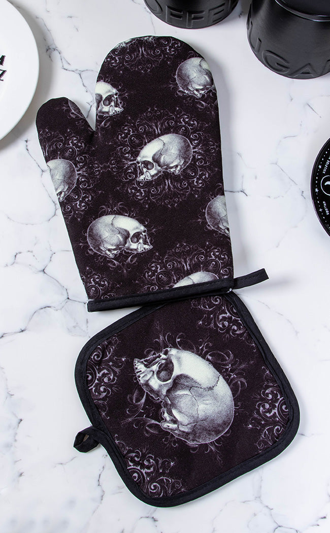 Macabre Skull Oven Mitt Set | Gothic Kitchen Gifts & Decor Australia