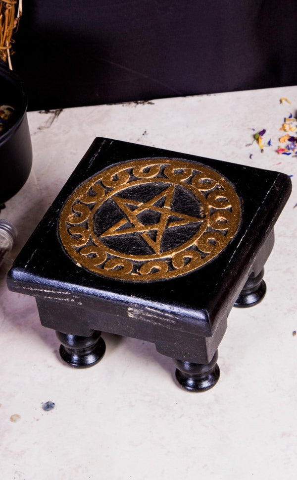 Wooden Hand Carved Pentagram Altar Table