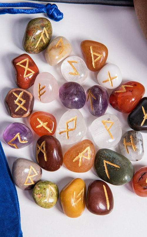 Mixed Stone Elder Futhark Viking Rune Set | Crystal Divination Tools