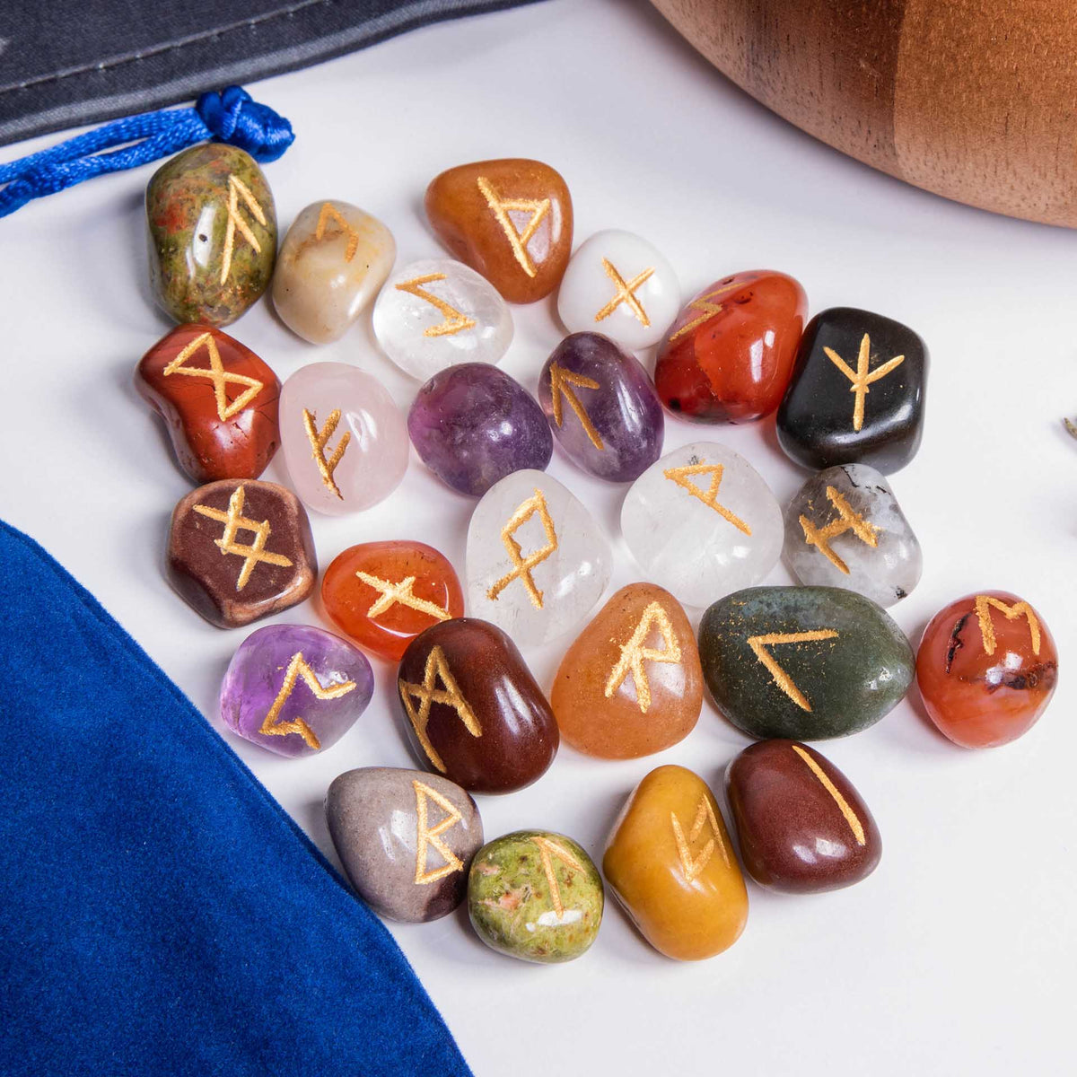 Mixed Stone Elder Futhark Viking Rune Set | Crystal Divination Tools