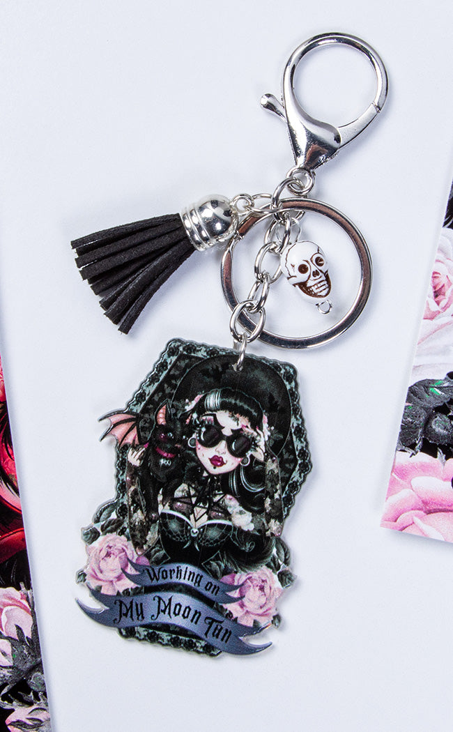 Moon Tan Keychain | Rose Demon Art | Goth Jewellery Australia