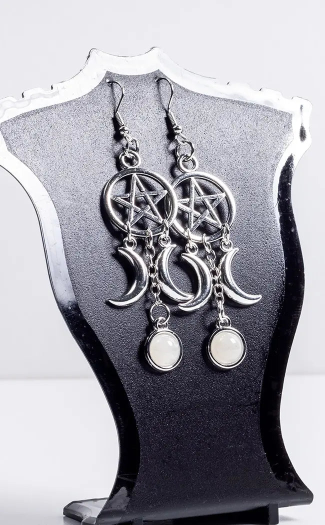 Moonlit Spell Pentagram Crescent Moon Earrings | Witchy Goth Jewellery
