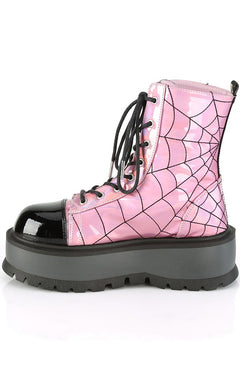 Demonia SLACKER-88 Pink Spider Platform Boots | Gothic Shoes Australia