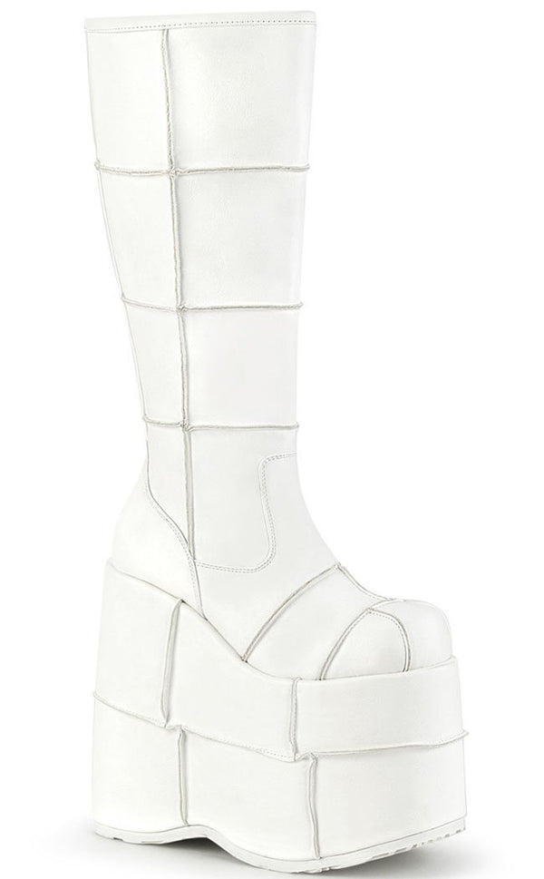 Demonia STACK-301 White Vegan Platform Boots | Gothic Shoes Australia