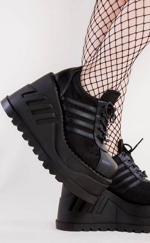 Demonia STOMP-08 Black Platform Sneakers | Gothic Shoes Australia