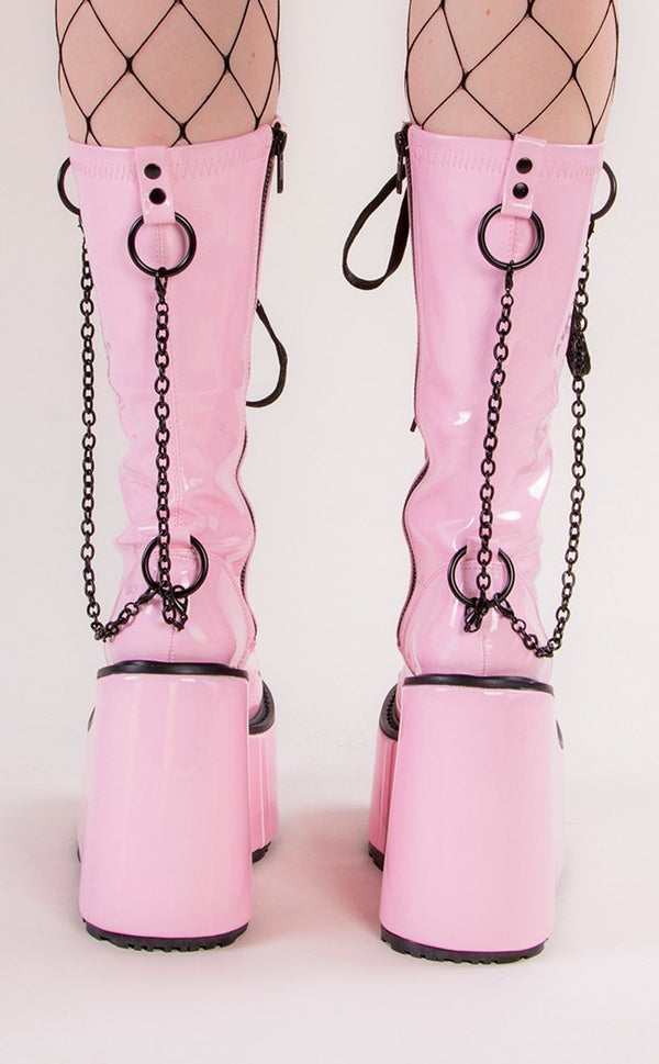 Demonia SWING-150 Pink Knee High Boots | Pastel Goth Shoes Australia