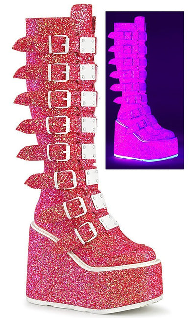 Demonia SWING-815 Pink Glitter Trinity Boots | Festival Shoes Australia