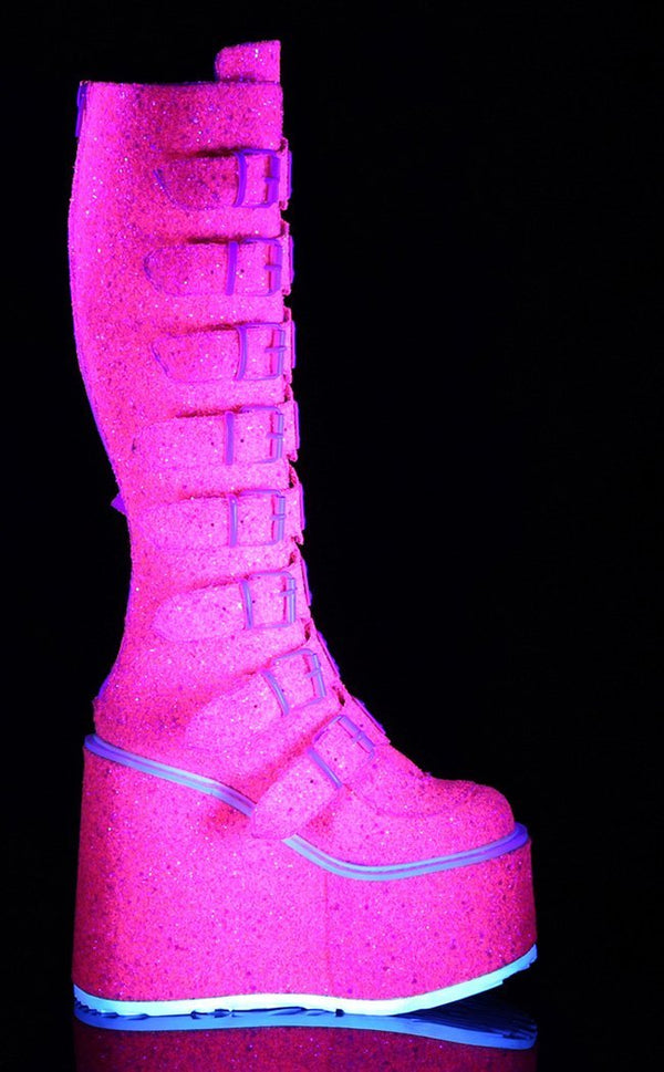 Demonia SWING-815 Pink Glitter Trinity Boots | Festival Shoes Australia