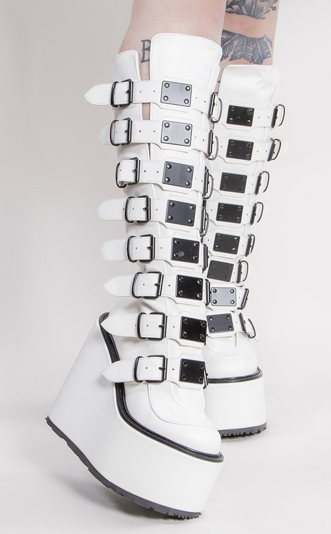 Demonia SWING-815 White Vegan Trinity Boots | Gothic Shoes Australia