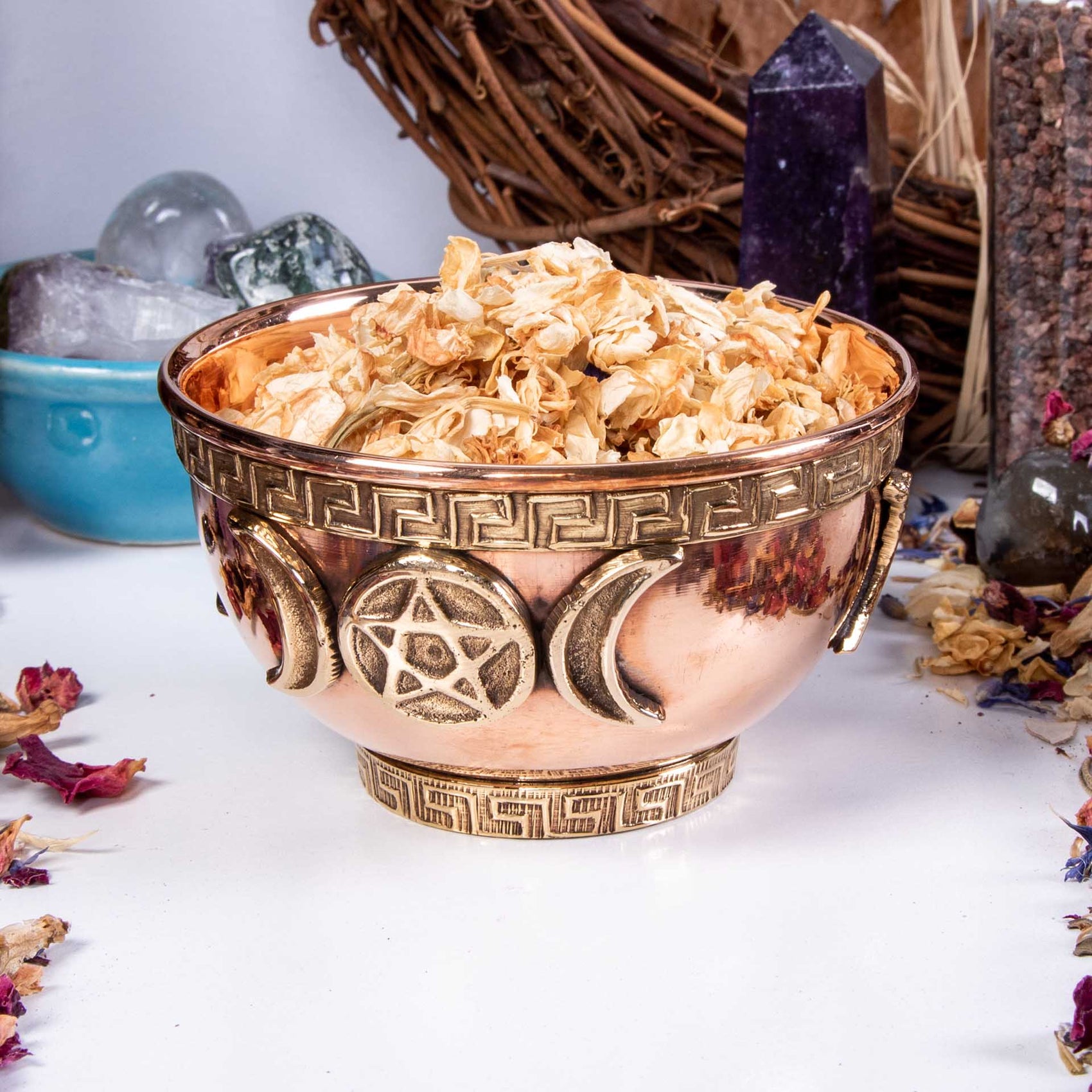 Triple Moon w Pentagram Copper Altar Bowl | Witchcraft Supplies