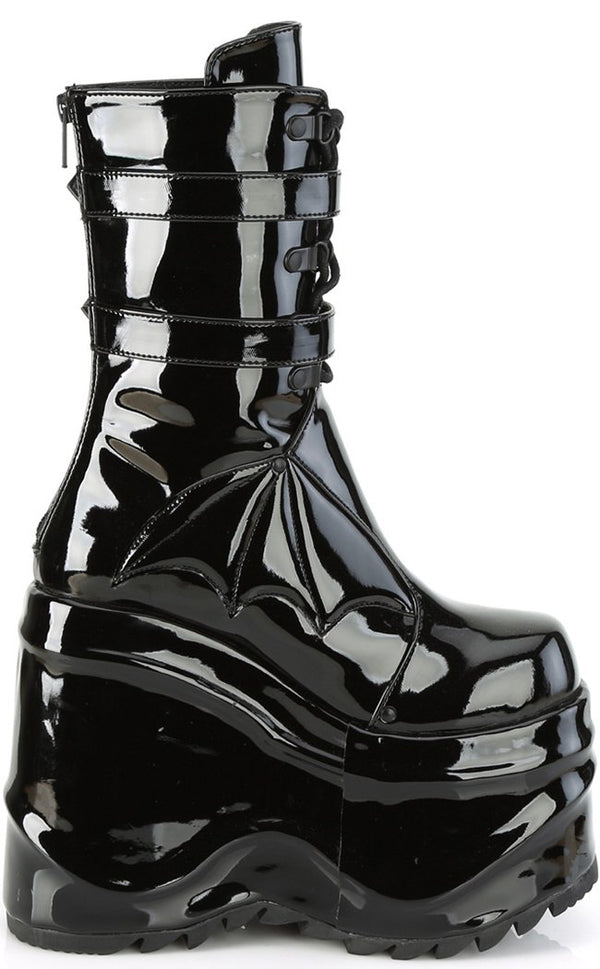 Demonia WAVE-150 Black Patent Platform Boots | Gothic Shoes Australia