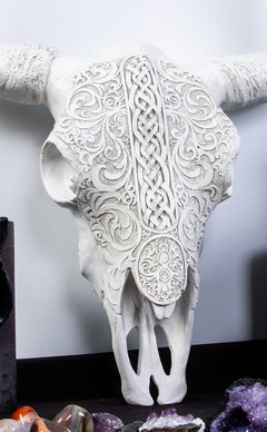 Tribal Cow Skull Wall Plaque | Pagan Gothic Decor Gifts & Homewares