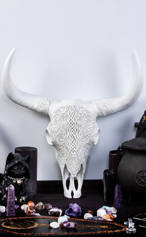 Tribal Cow Skull Wall Plaque | Pagan Gothic Decor Gifts & Homewares