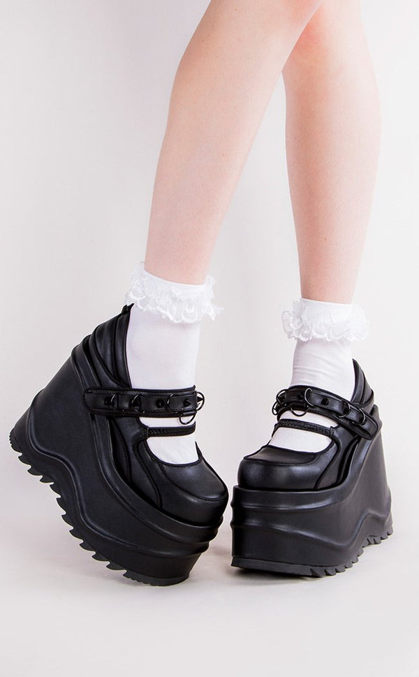 Demonia WAVE-32 Black Platform Mary Janes | Gothic Shoes Australia
