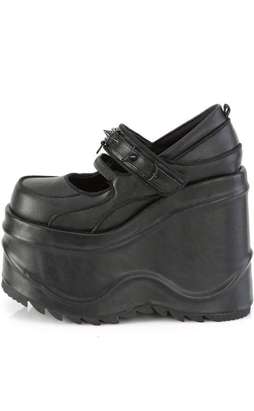 Demonia WAVE-32 Black Platform Mary Janes | Gothic Shoes Australia